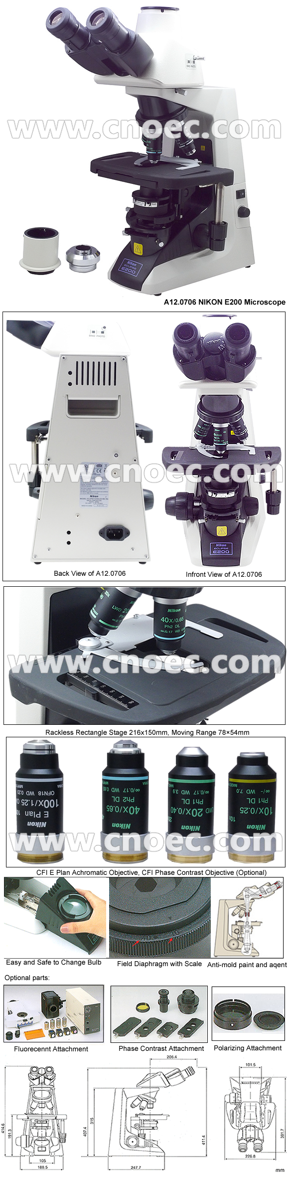 Nikon E200 Lab Wide Field Microscope CFI Optical System A12.0706