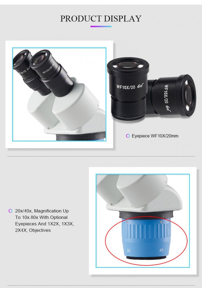 45° Binocular Head Stereo Optical Microscope , 10x - 80x Stereo ...