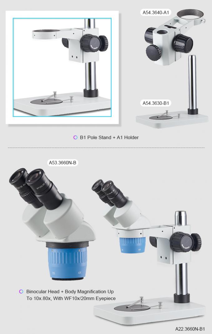 45° Binocular Head Stereo Optical Microscope , 10x - 80x Stereo ...