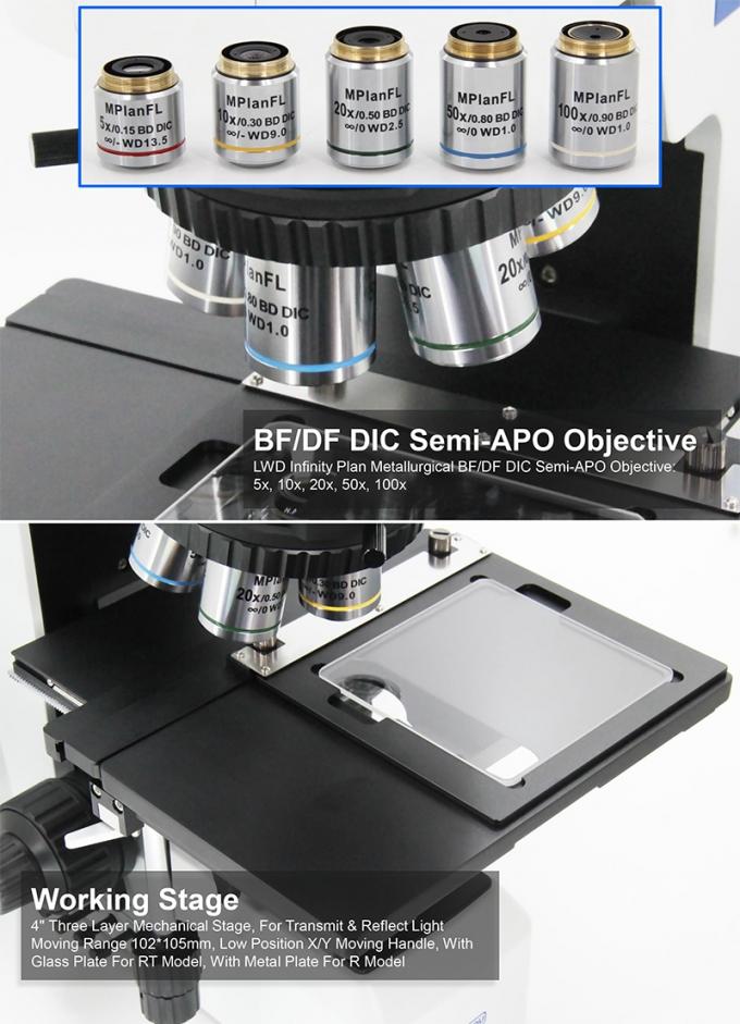 APO DIC Metallurgical Optical Microscope Halogen Lamp Illumination