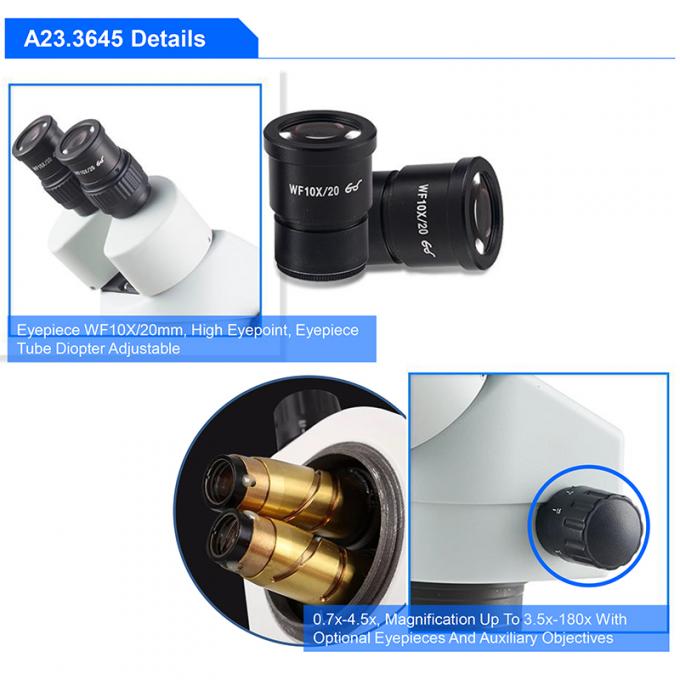 A23.3645 Opto Edu Trinocular Stereo Microscopes Magnification 7-45x